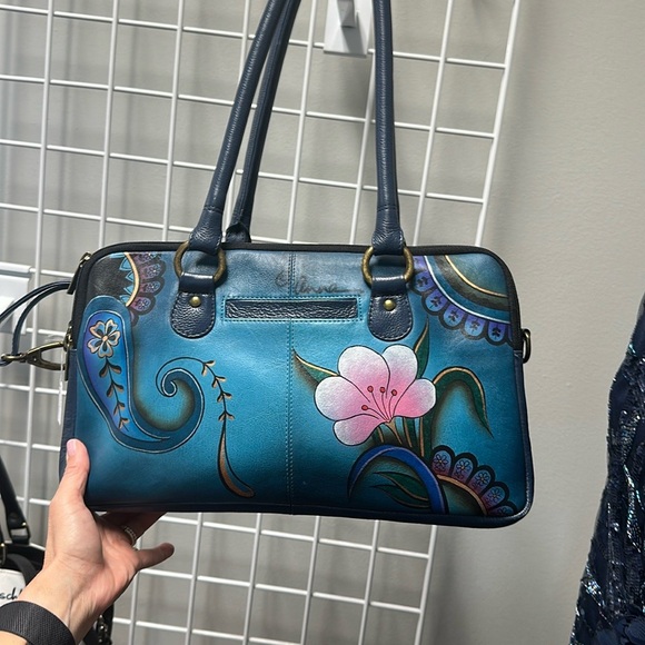 Anuschka | Bags | Anuchka Handpainted Blue Floral Leather Bag 3 Of Them ...